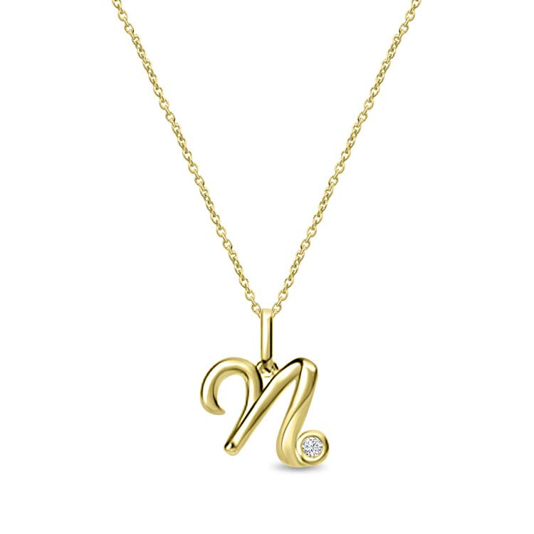 Diamond Initial 'N' Necklace 40-45cm with 0.018ct Diamonds in 9ct Yell