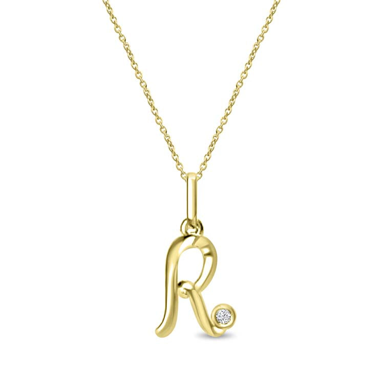 Diamond Initial 'R' Necklace 40-45cm with 0.018ct Diamonds in 9ct Yell